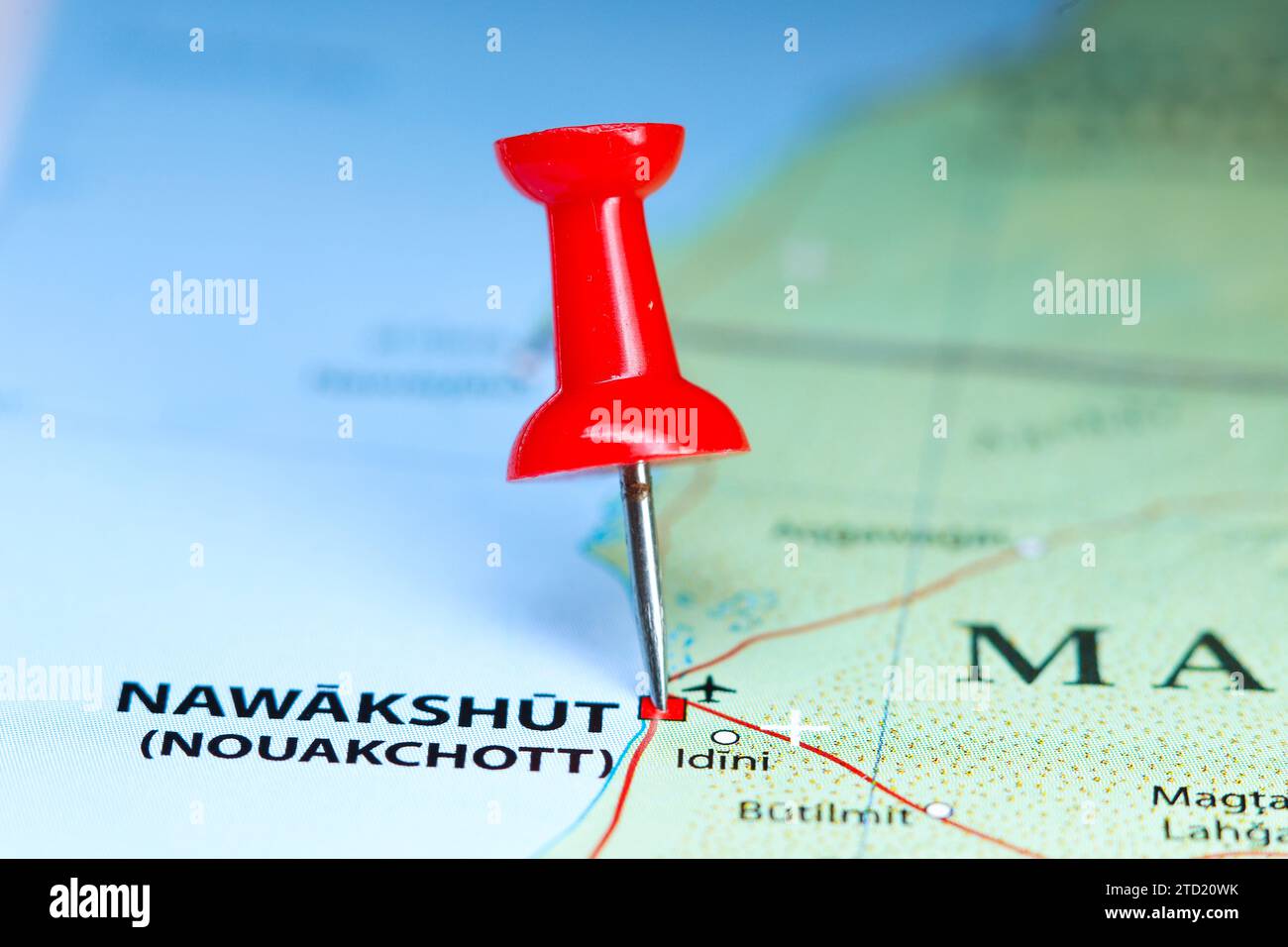 Nawakshut, Mauritania pin on map. Nouakchott Stock Photo - Alamy