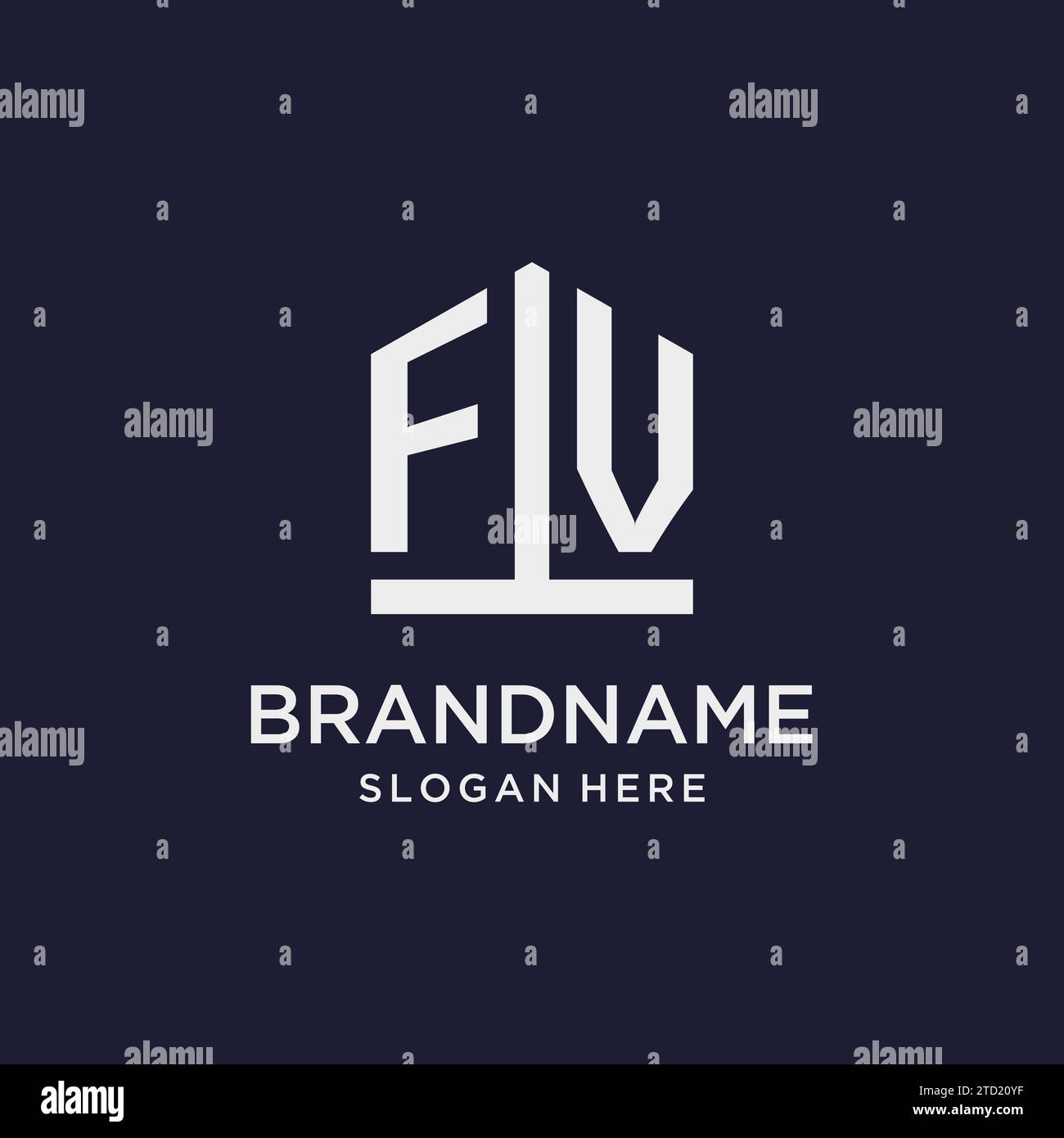 FV initial monogram logo design with pentagon shape style design ideas ...