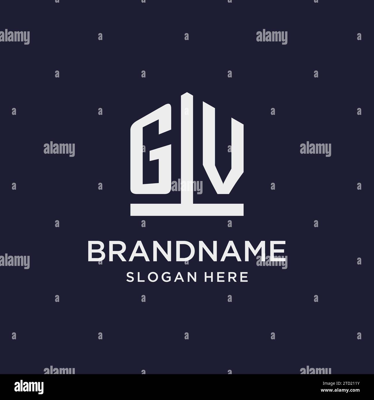 GV initial monogram logo design with pentagon shape style design ideas ...
