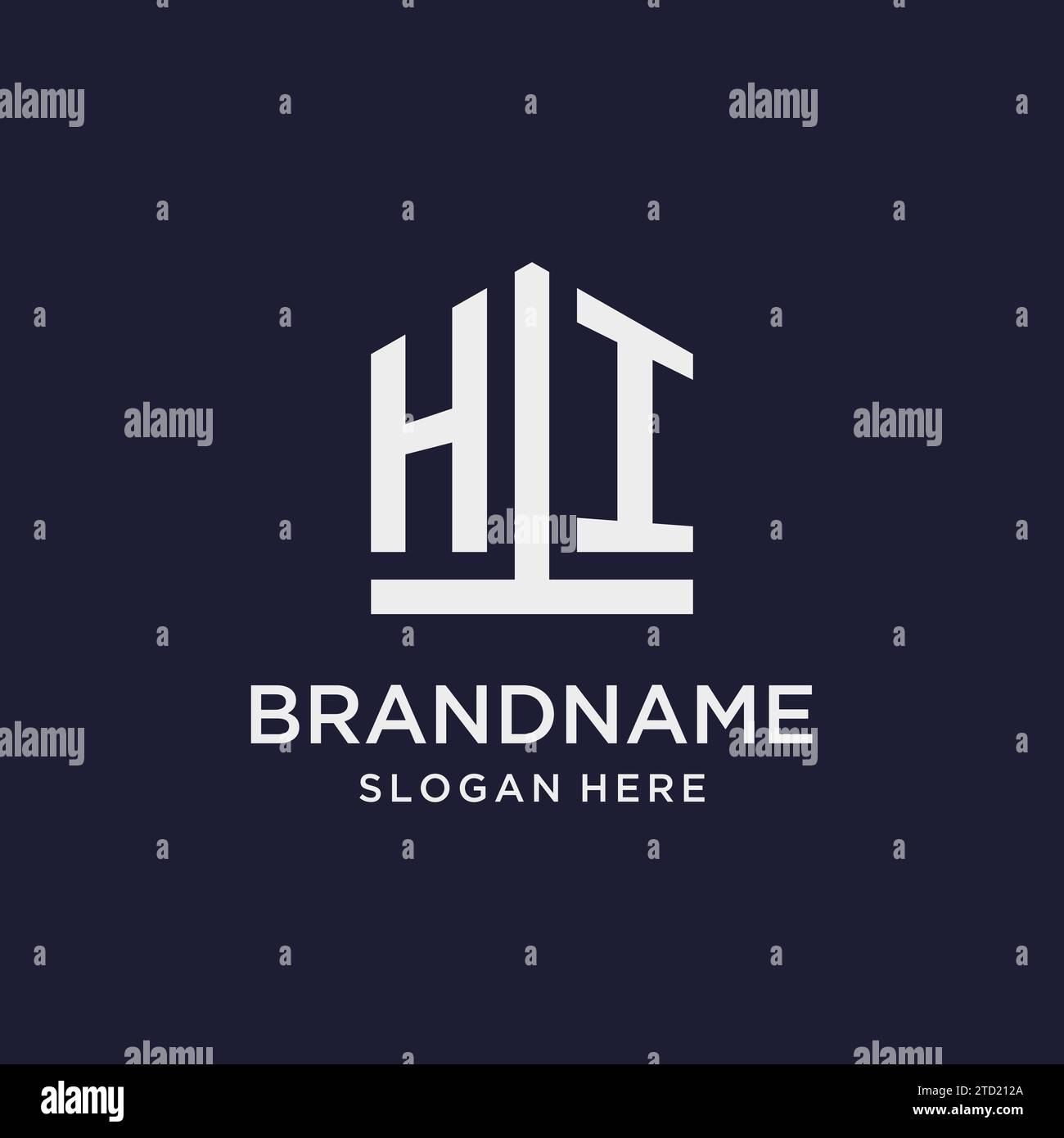 HI initial monogram logo design with pentagon shape style design ideas ...