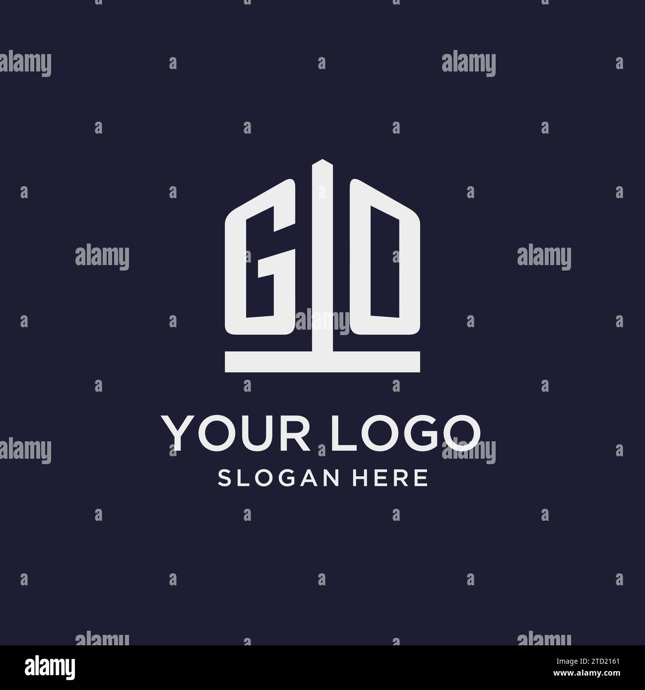 GO initial monogram logo design with pentagon shape style design ideas ...