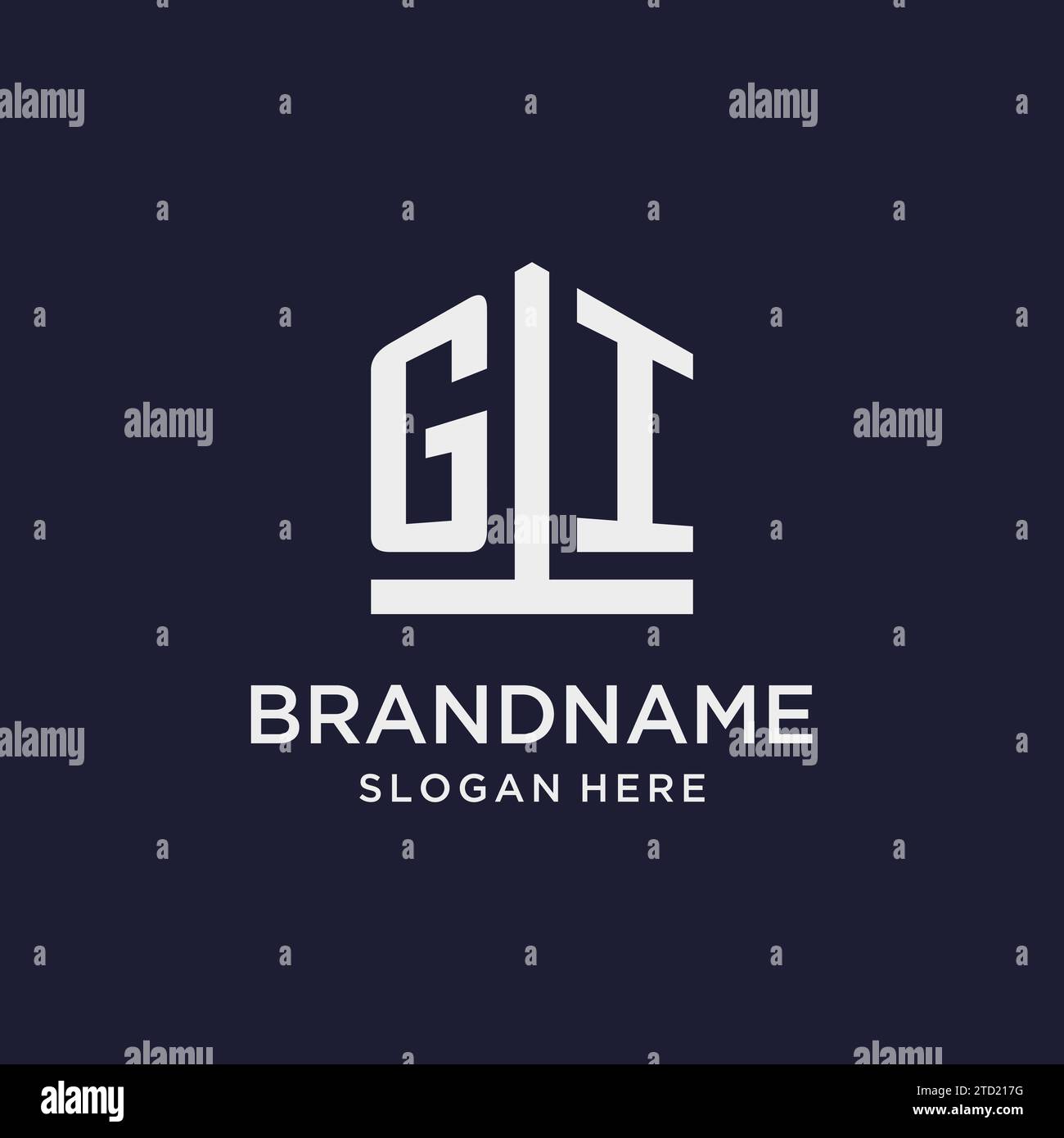 GI initial monogram logo design with pentagon shape style design ideas ...