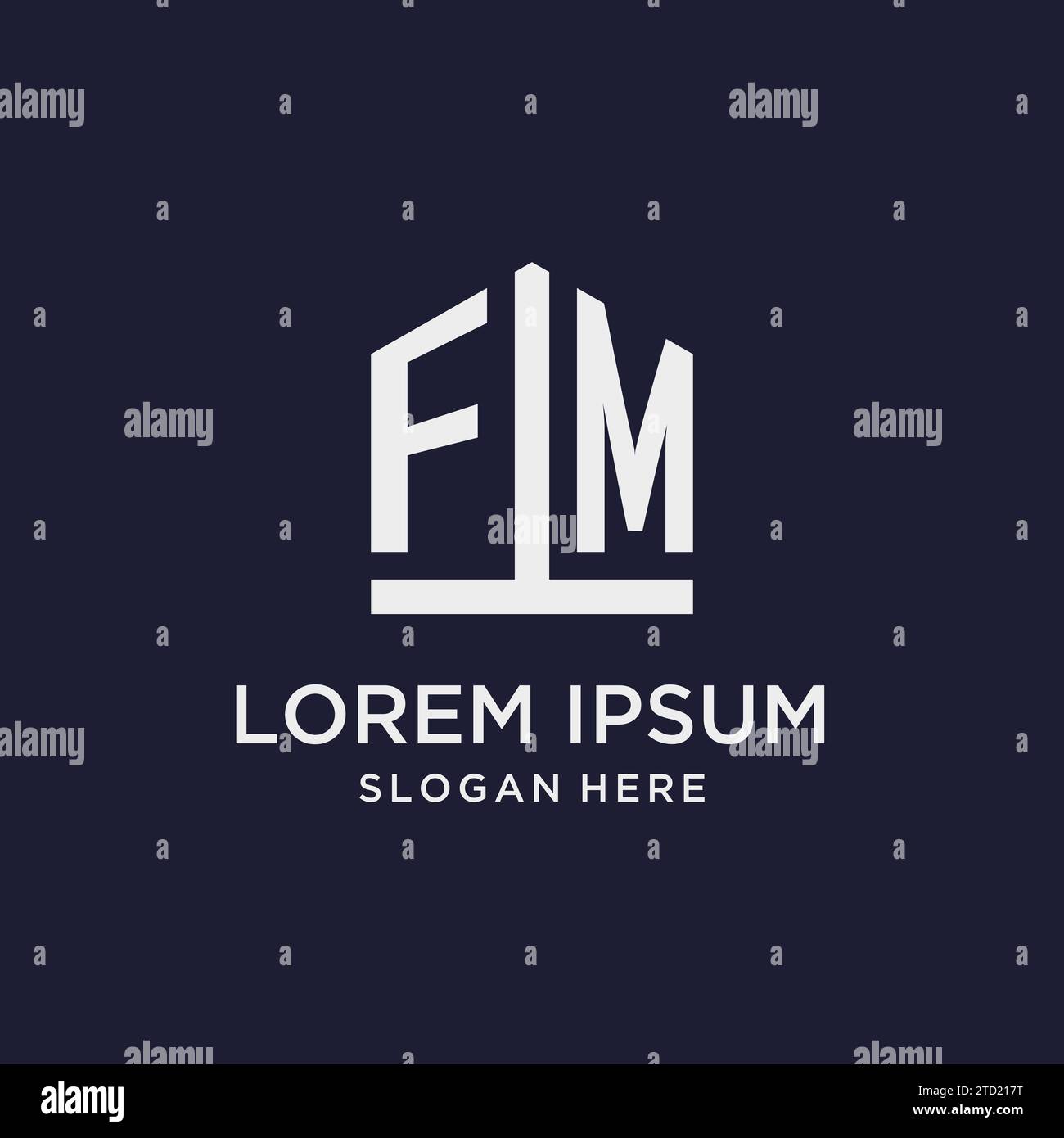 FM initial monogram logo design with pentagon shape style design ideas ...