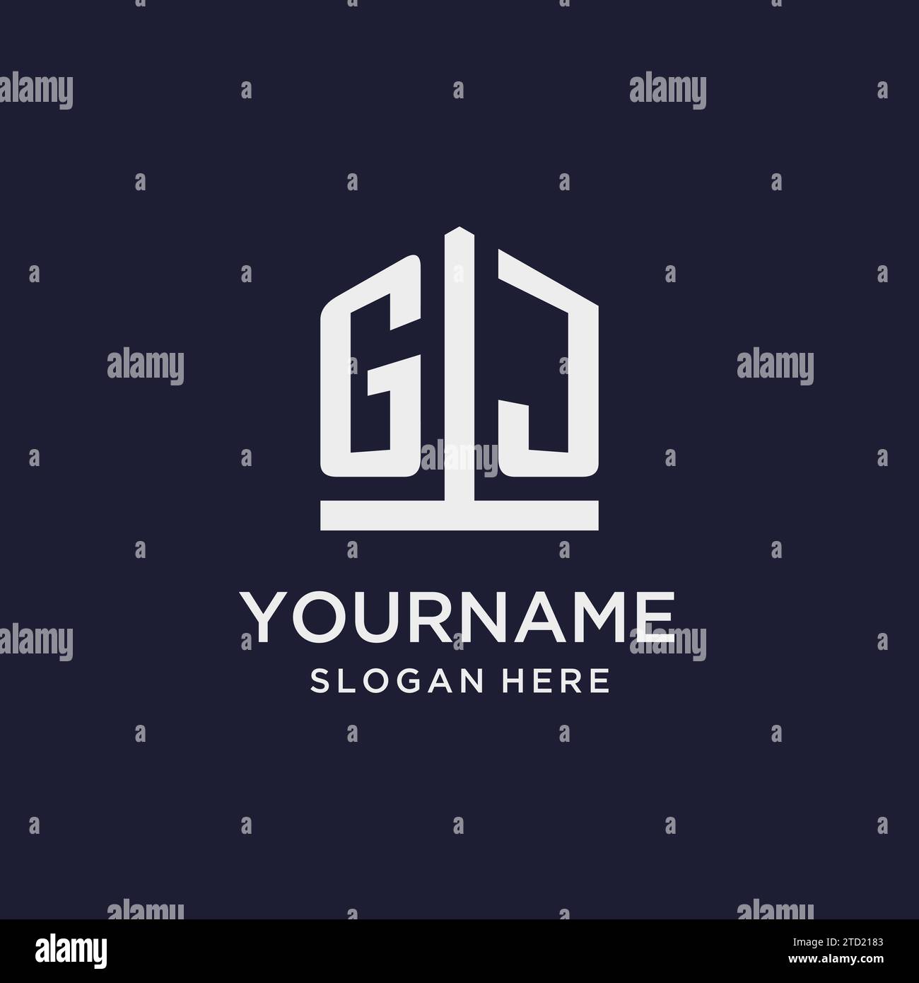 GJ initial monogram logo design with pentagon shape style design ideas ...