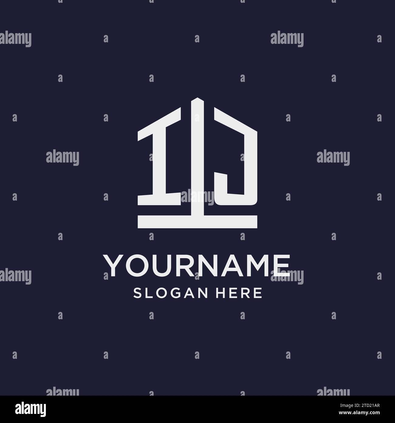 IJ initial monogram logo design with pentagon shape style design ideas ...