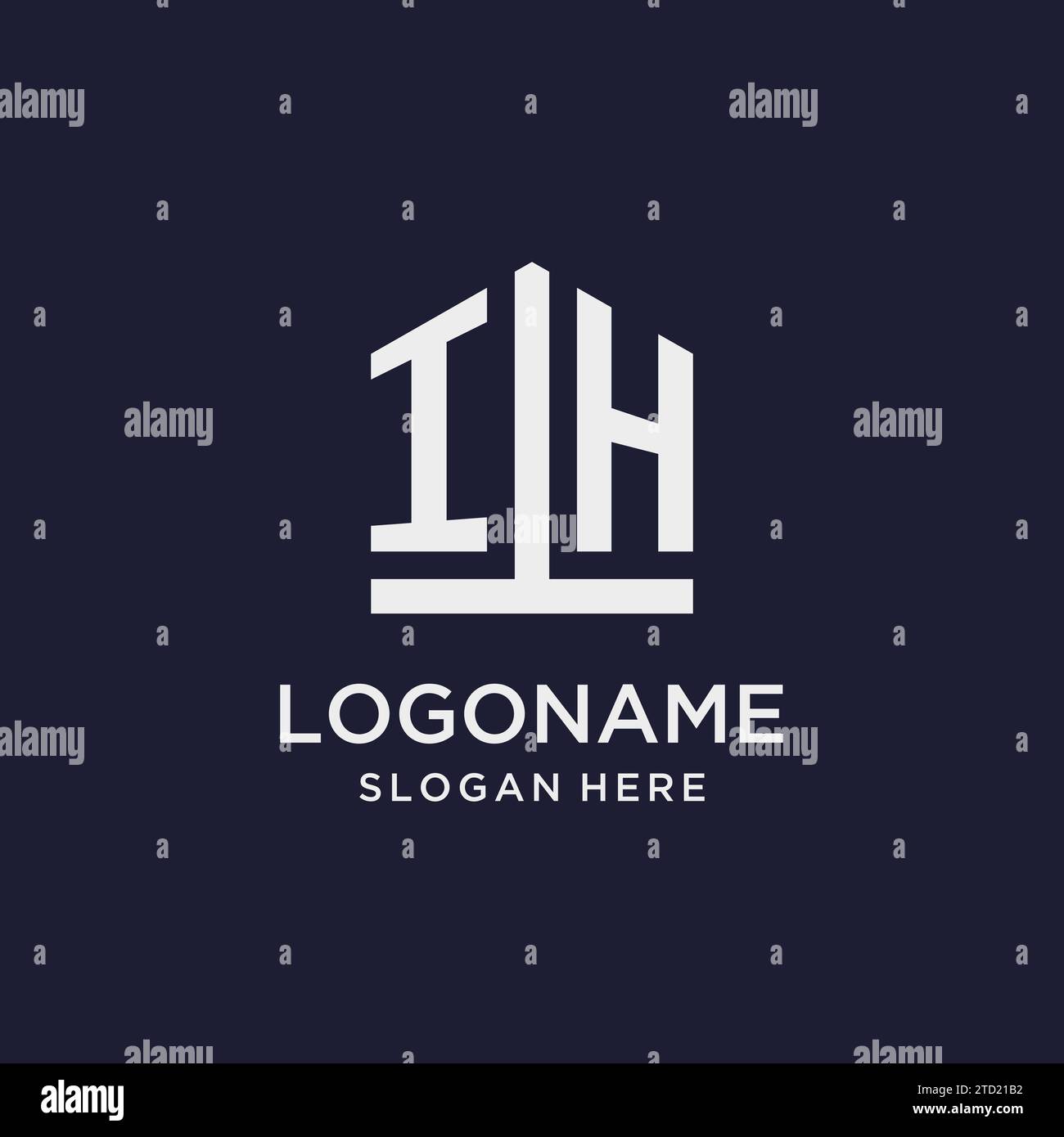 IH initial monogram logo design with pentagon shape style design ideas ...