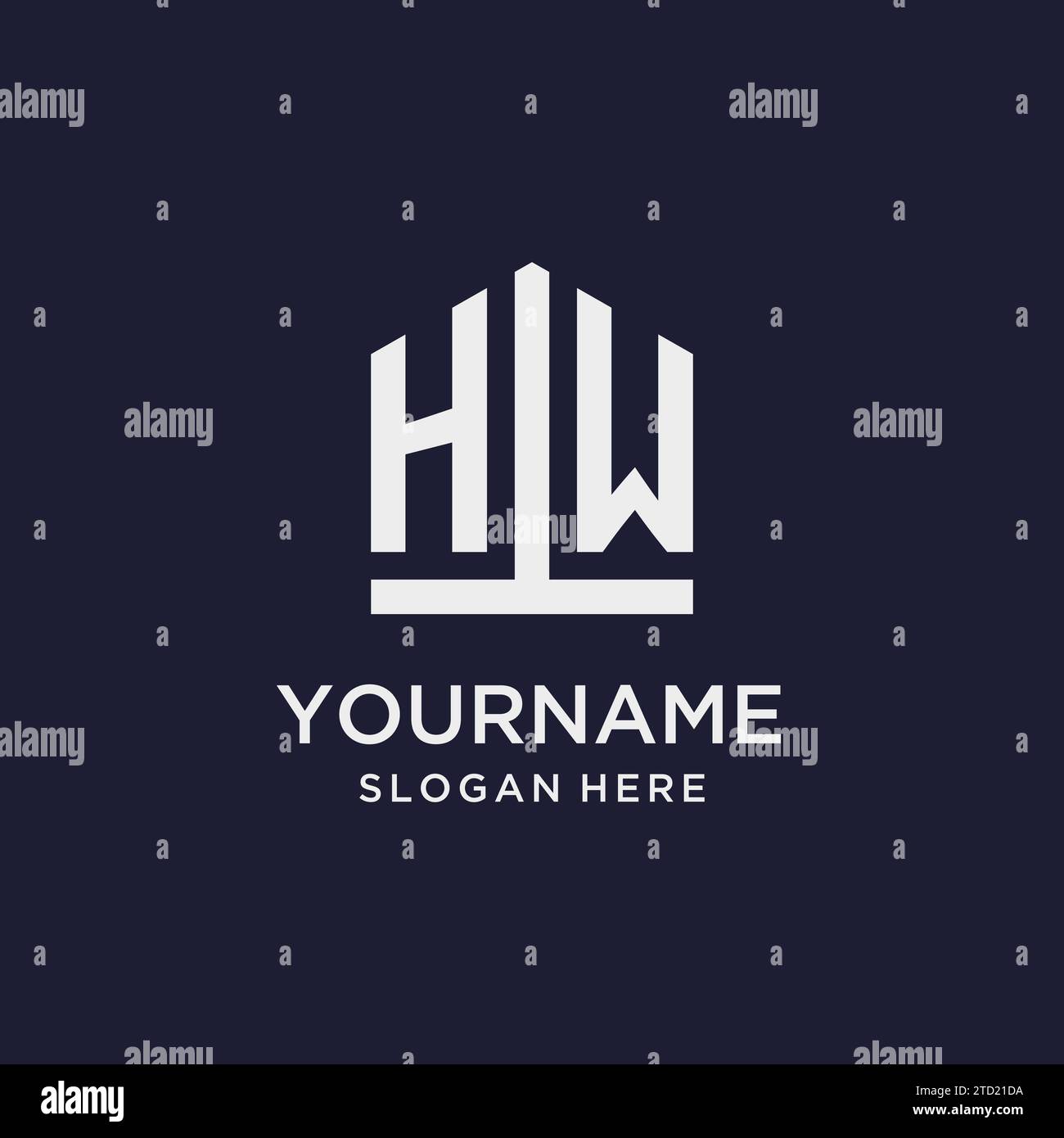 HW initial monogram logo design with pentagon shape style design ideas ...