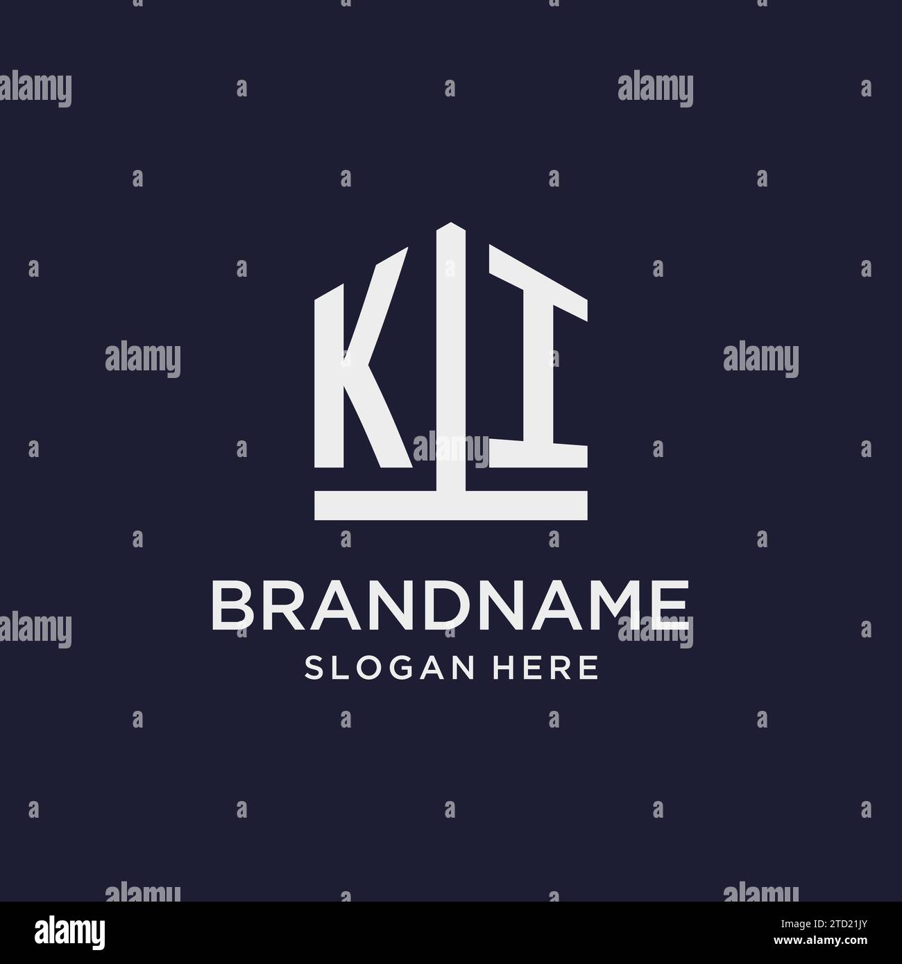 KI initial monogram logo design with pentagon shape style design ideas ...