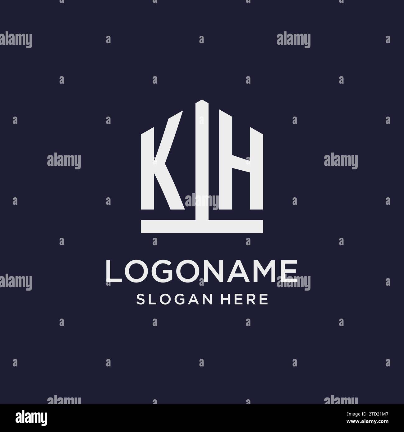 KH initial monogram logo design with pentagon shape style design ideas ...