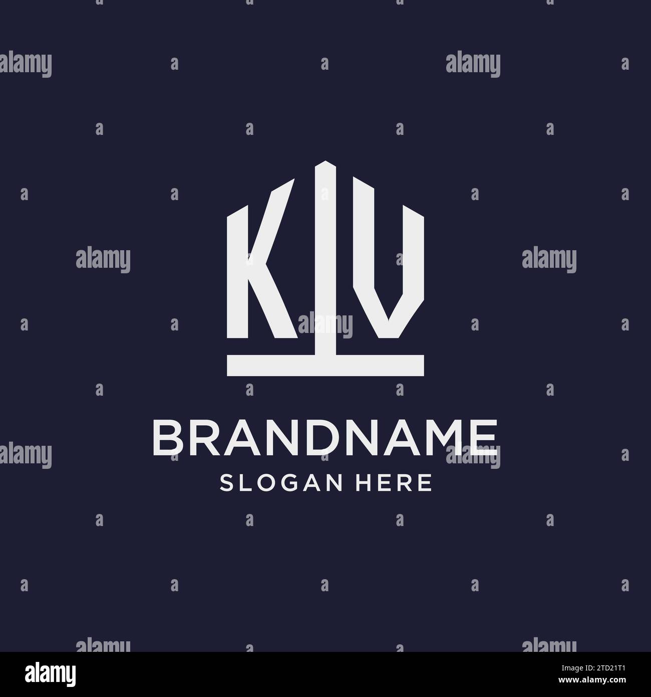 KV initial monogram logo design with pentagon shape style design ideas ...