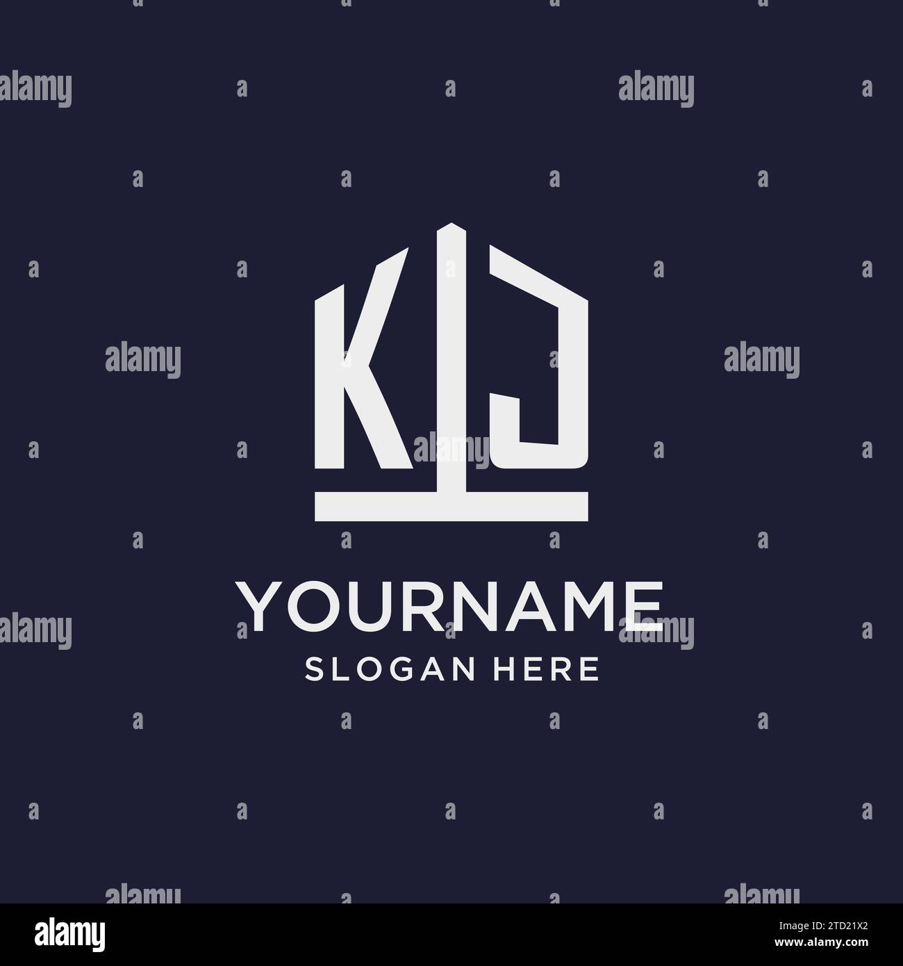 KJ initial monogram logo design with pentagon shape style design ideas ...