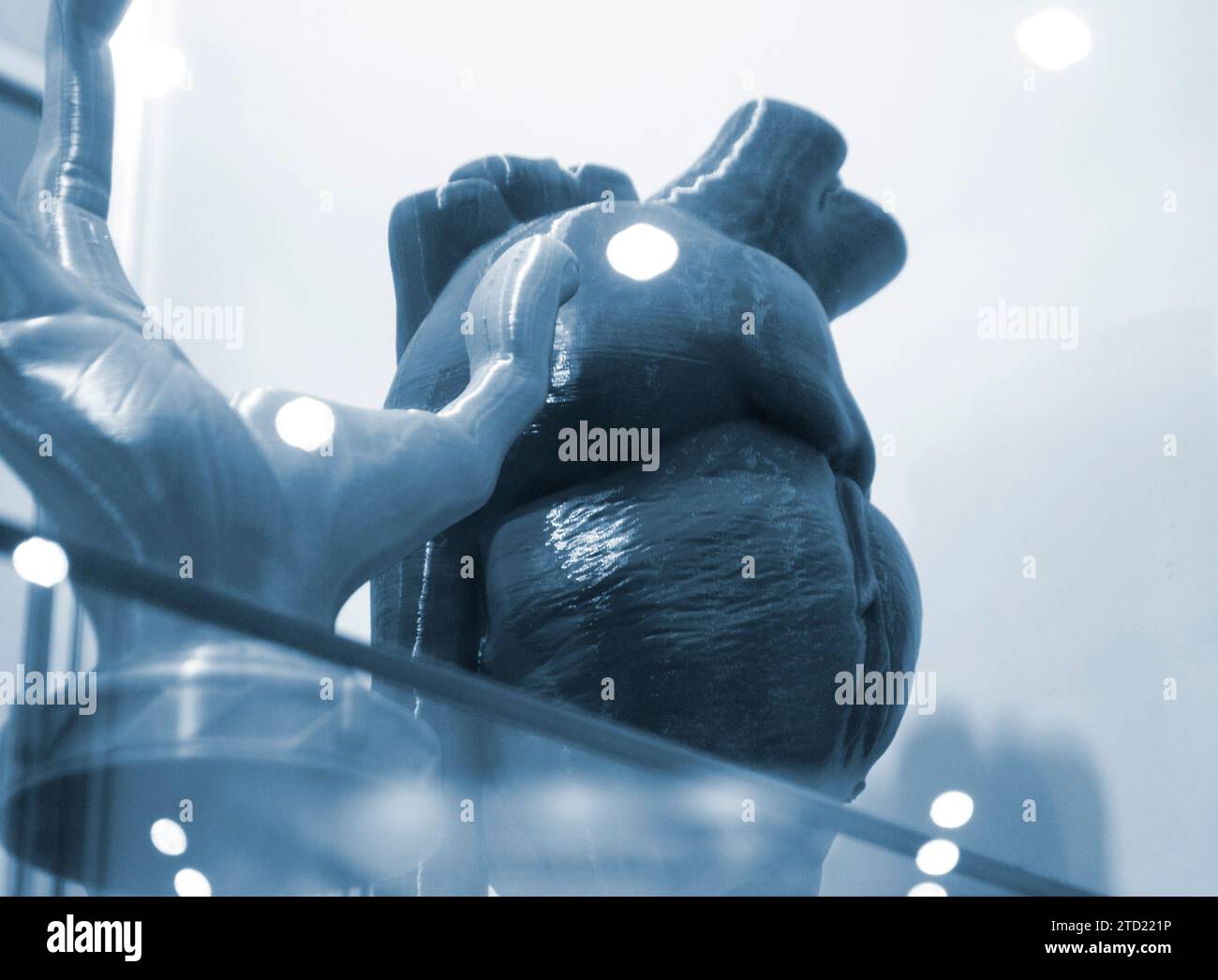 Prototype of art object 3D printed from melted blue plastic. Model ...