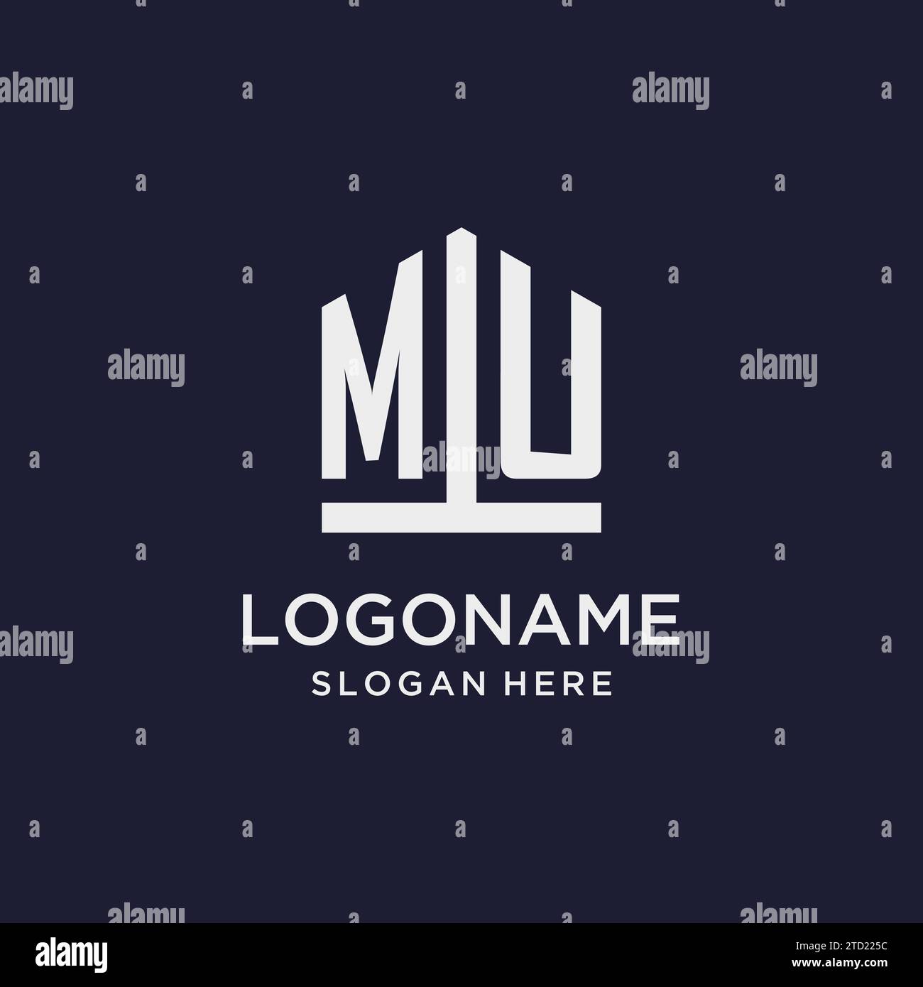 MU initial monogram logo design with pentagon shape style design ideas ...