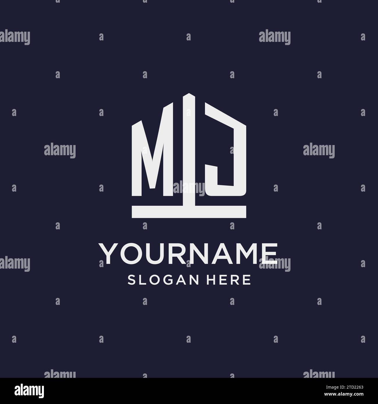 MJ initial monogram logo design with pentagon shape style design ideas ...