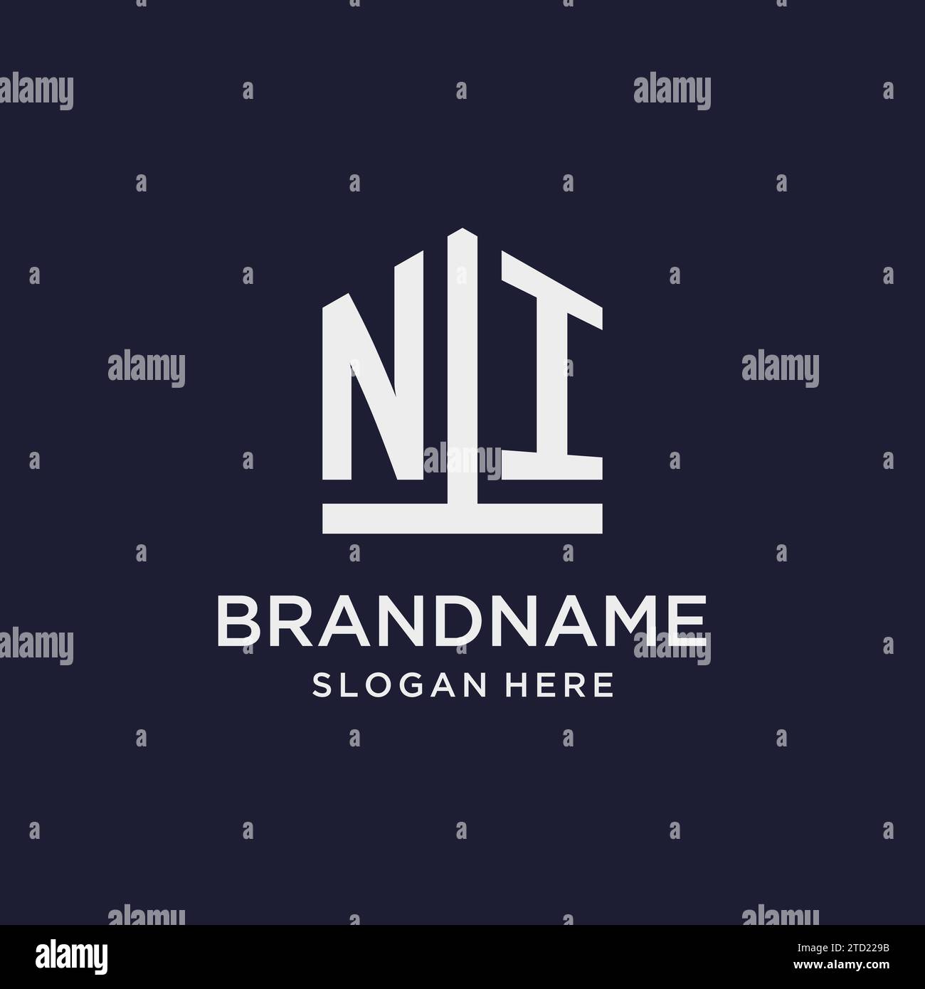 NI initial monogram logo design with pentagon shape style design ideas ...