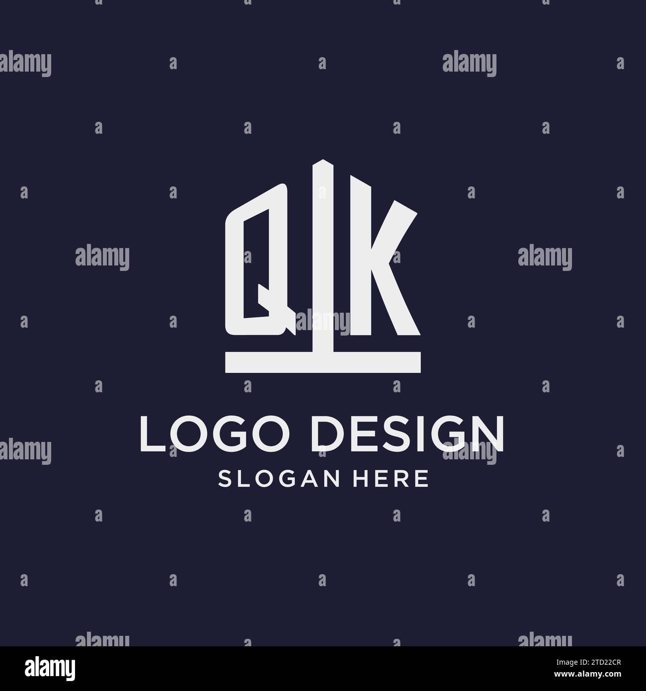 QK initial monogram logo design with pentagon shape style design ideas ...