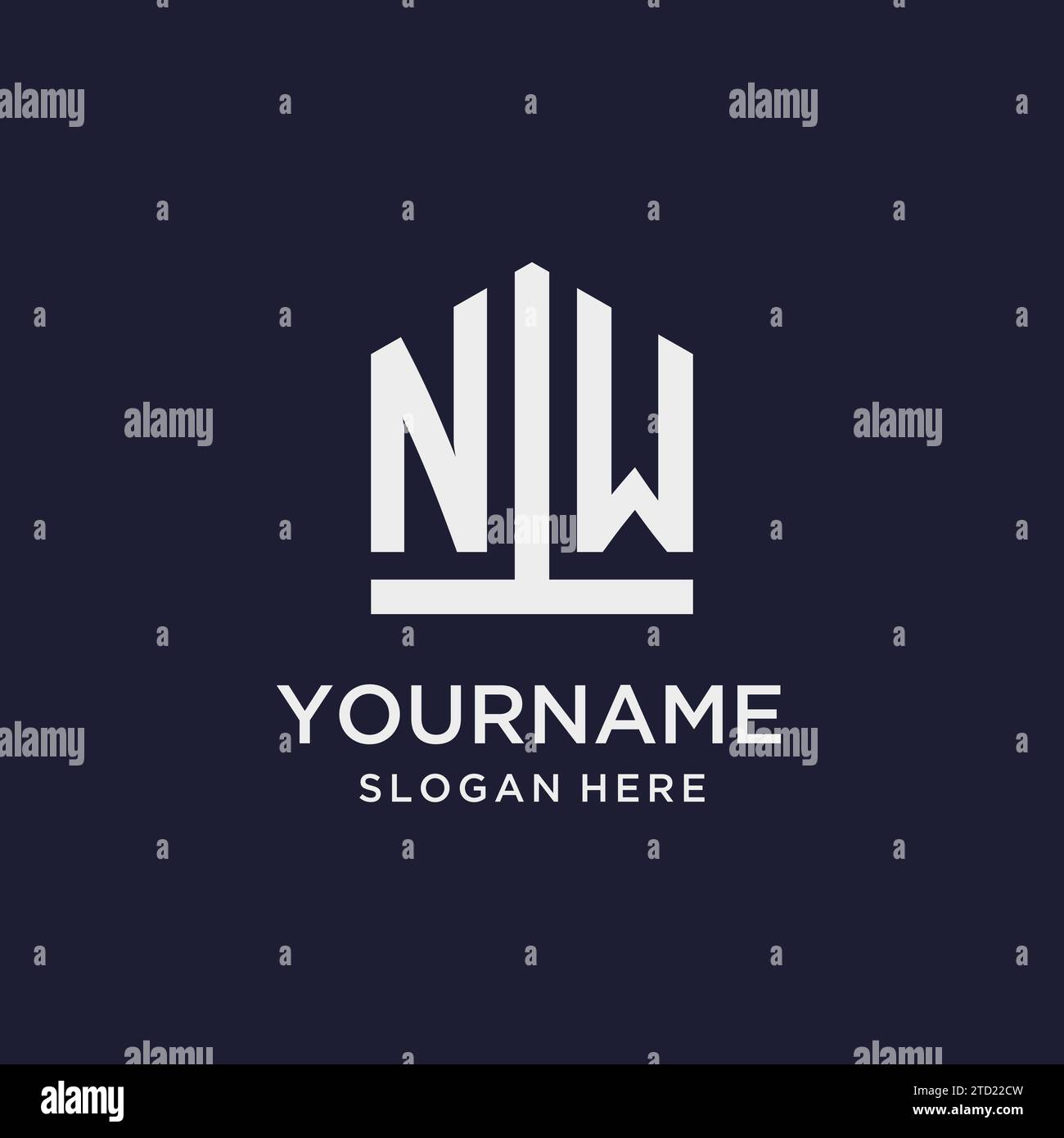 NW initial monogram logo design with pentagon shape style design ideas ...