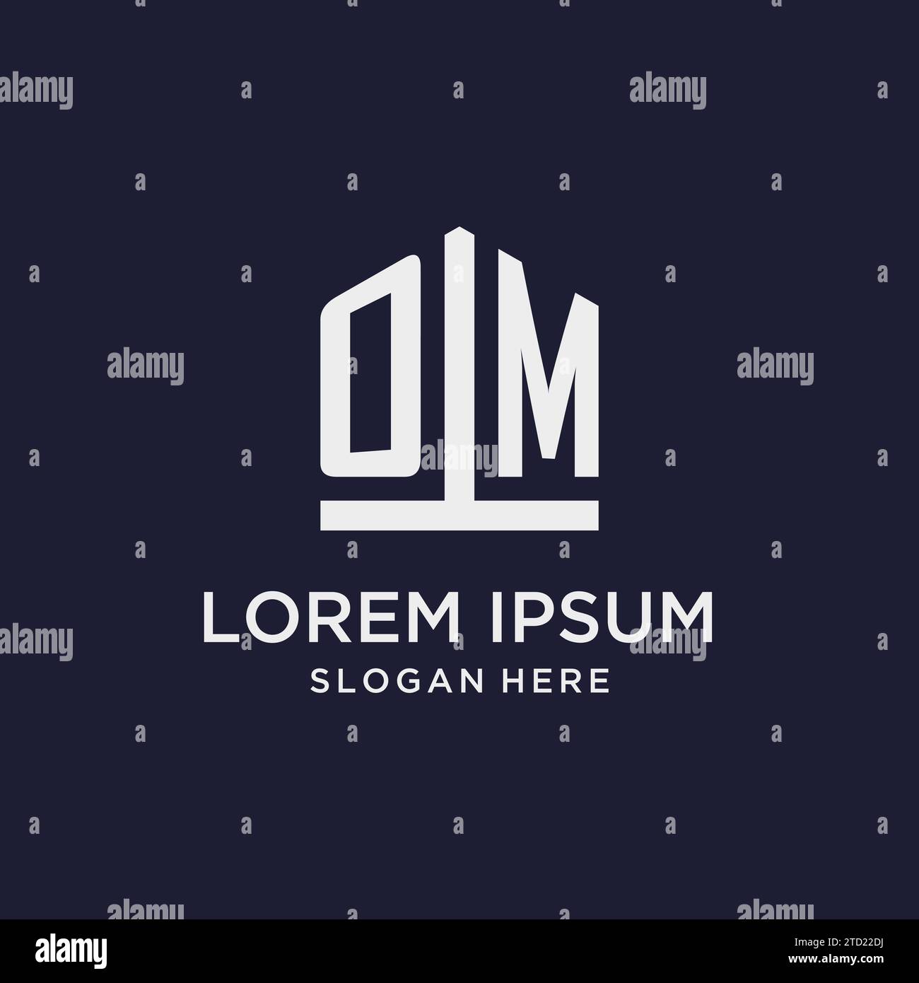 OM initial monogram logo design with pentagon shape style design ideas ...