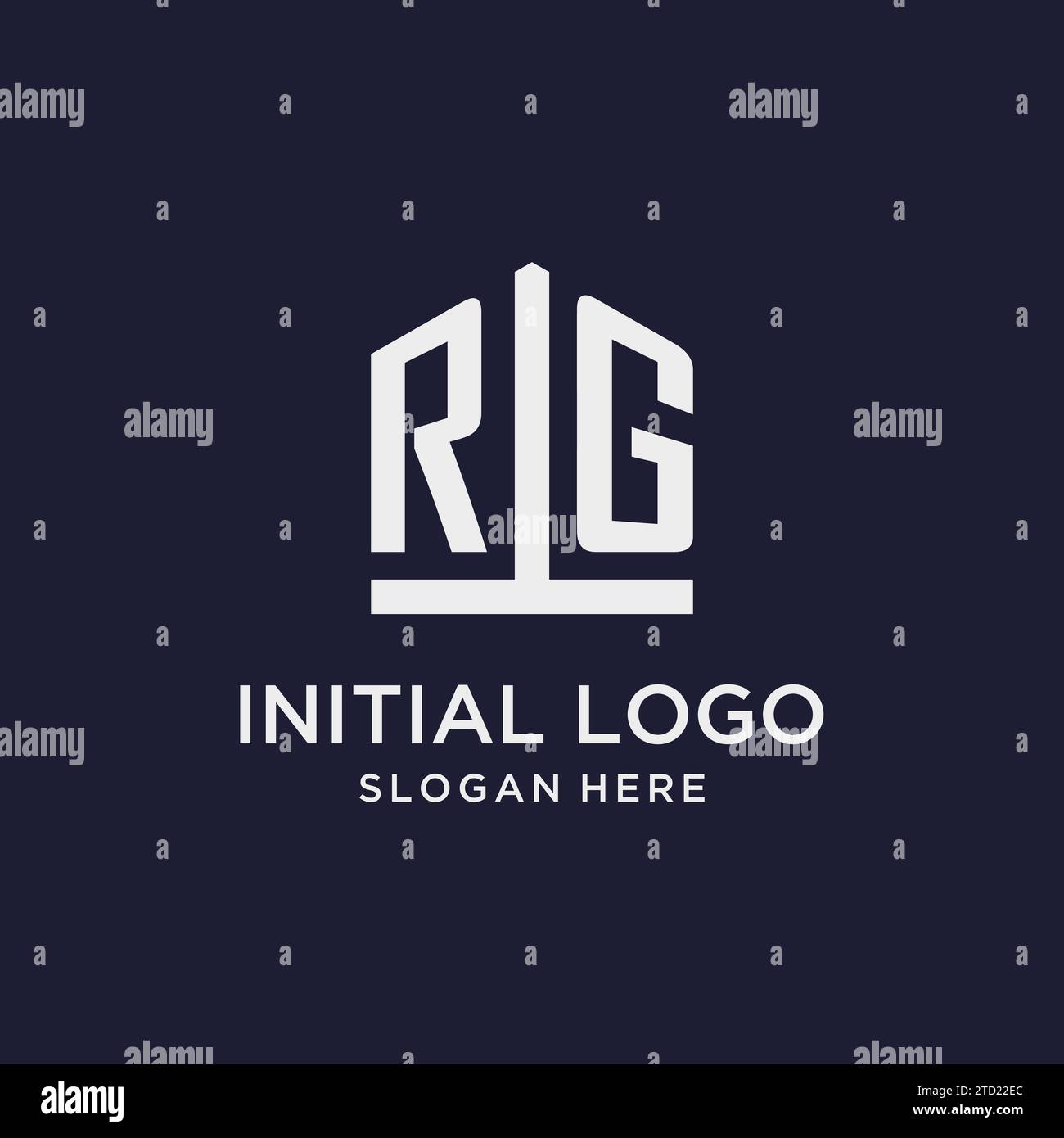 RG initial monogram logo design with pentagon shape style design ideas ...