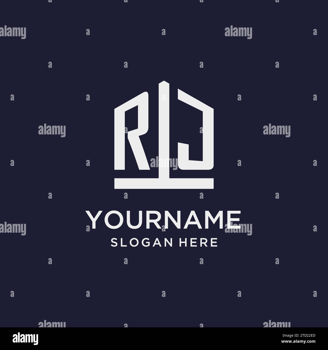 RJ initial monogram logo design with pentagon shape style design ideas ...