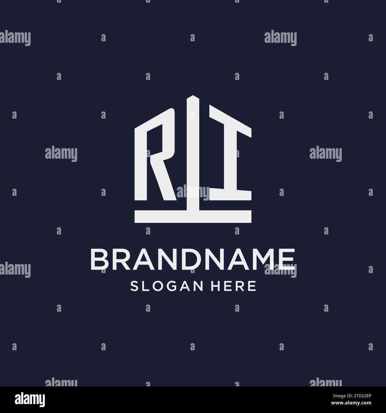 RI initial monogram logo design with pentagon shape style design ideas ...