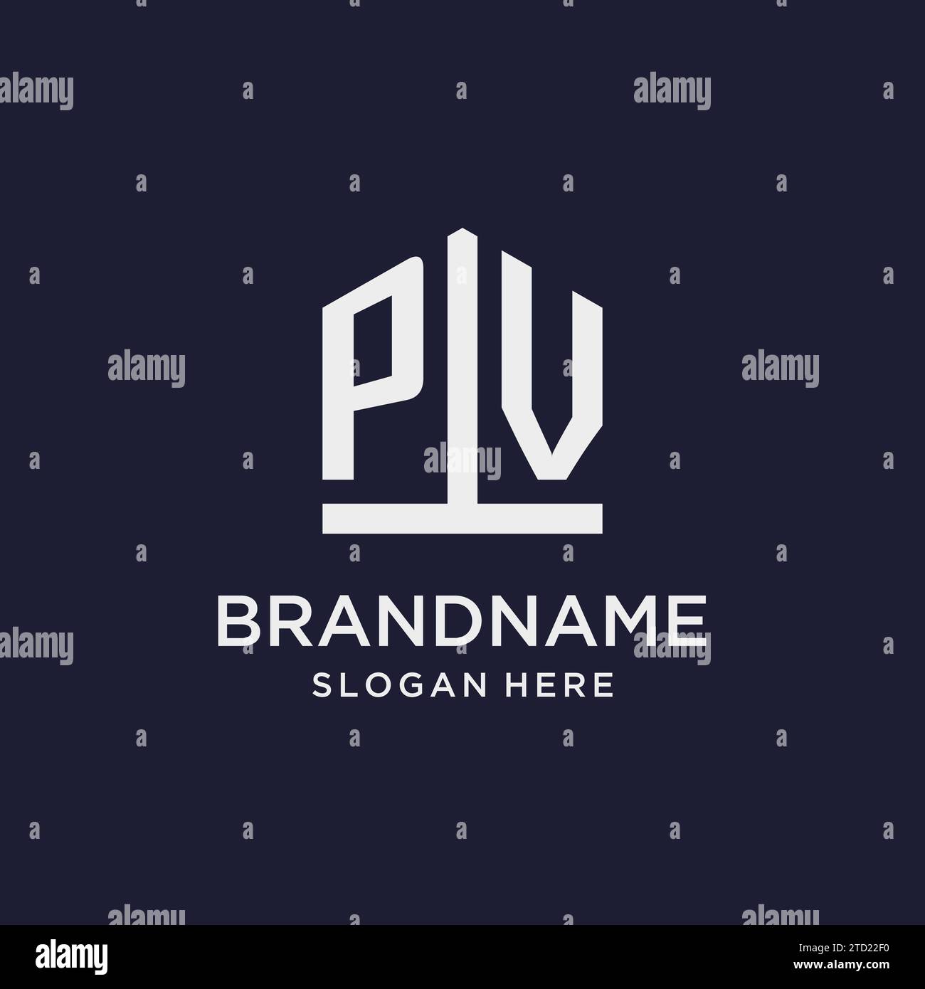 PV initial monogram logo design with pentagon shape style design ideas ...