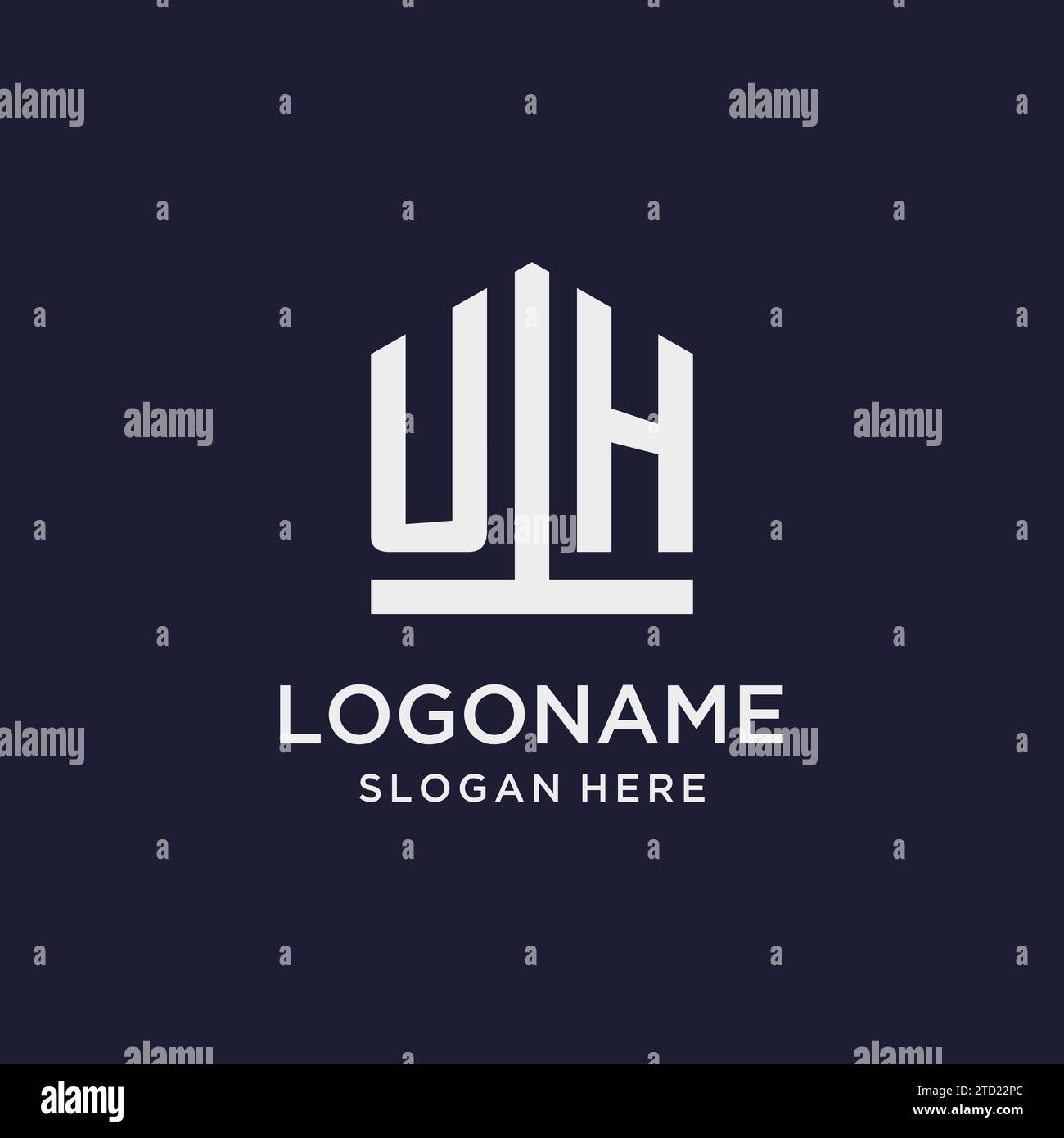 UH initial monogram logo design with pentagon shape style design ideas ...