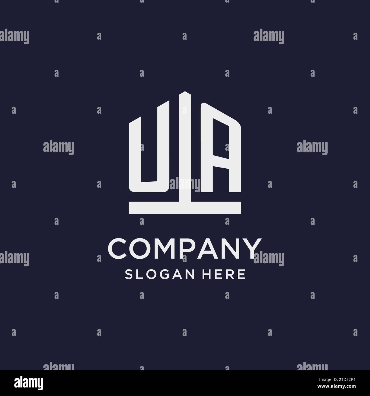 UA initial monogram logo design with pentagon shape style design ideas ...