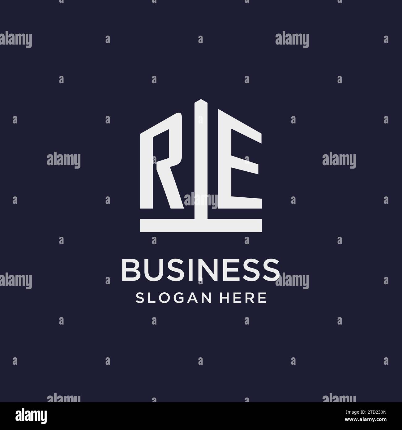 RE initial monogram logo design with pentagon shape style design ideas ...