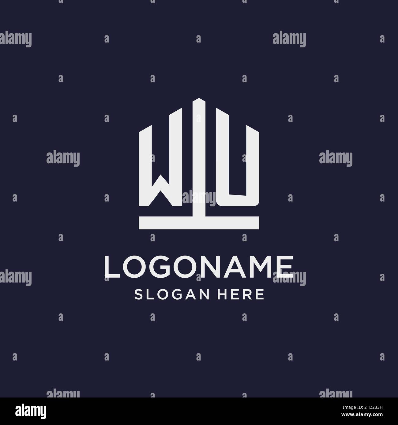 WU initial monogram logo design with pentagon shape style design ideas ...