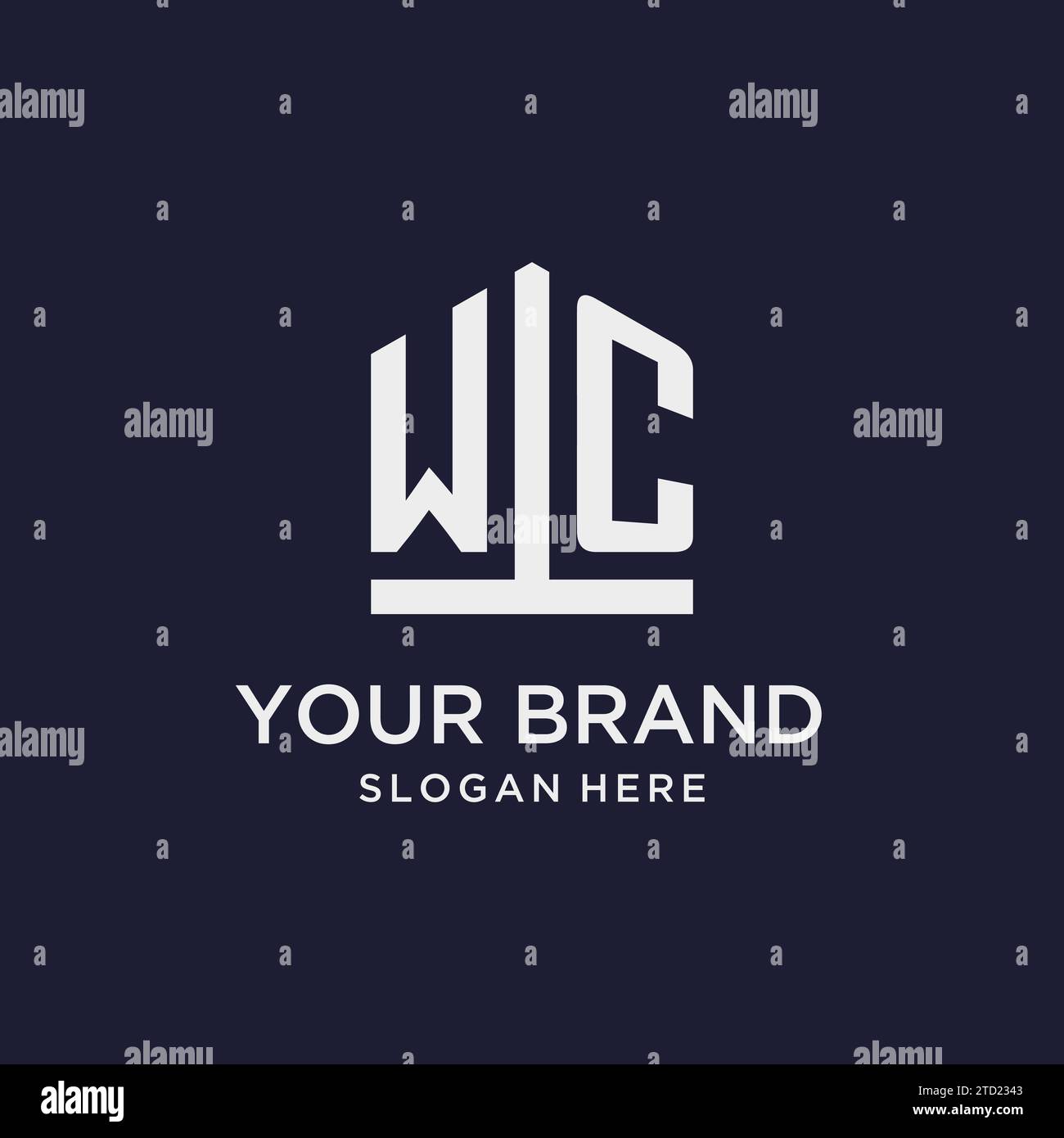WC initial monogram logo design with pentagon shape style design ideas ...
