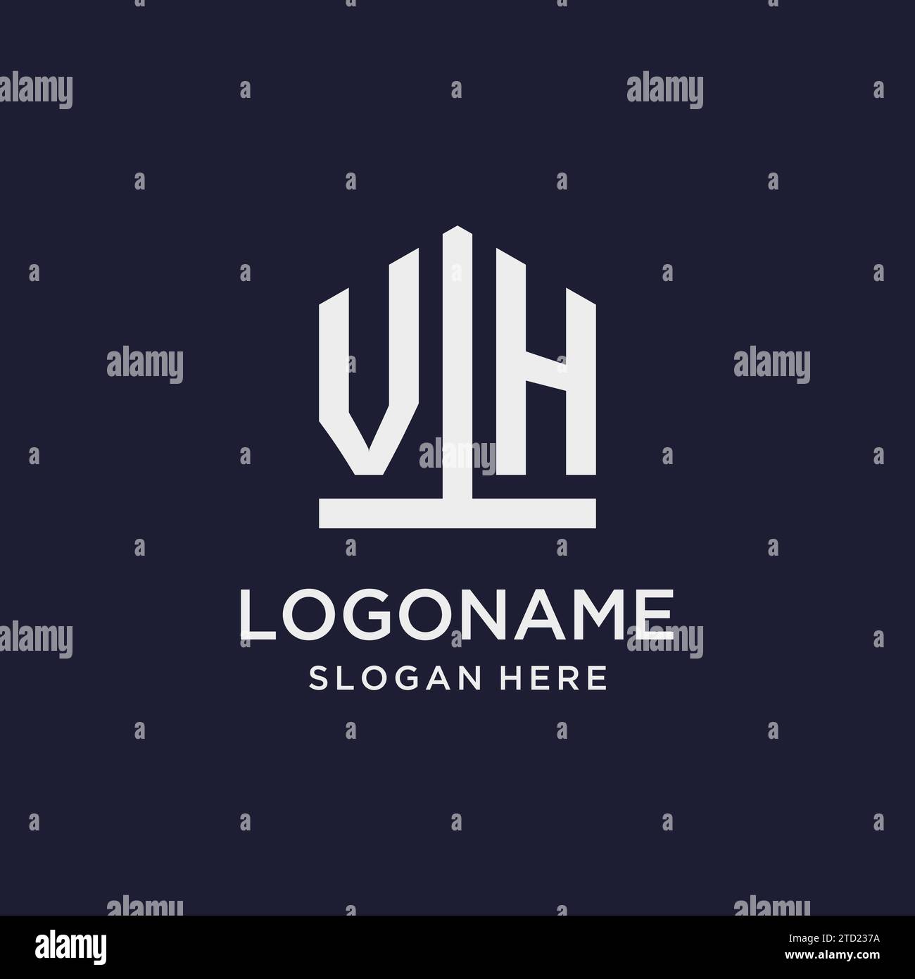 VH initial monogram logo design with pentagon shape style design ideas ...