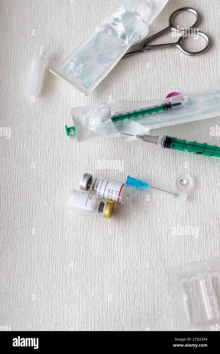 Shot of the syringes and medicine prepared for injection Stock Photo ...