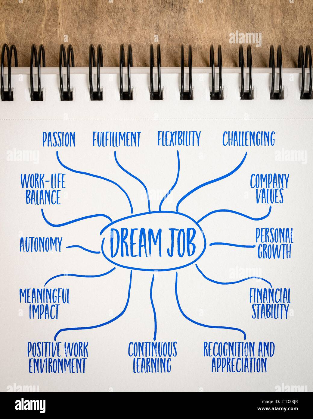 dream job infographics or mind map sketch in a spiral notebook, work ...
