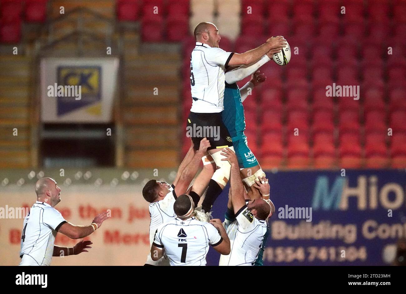 Black Lion's Grigor Kerdikoshvili attempts to claim the ball from a ...