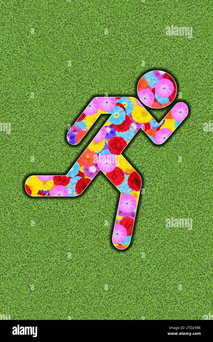 Pictogram of a running person, side view, designed with colourful ...