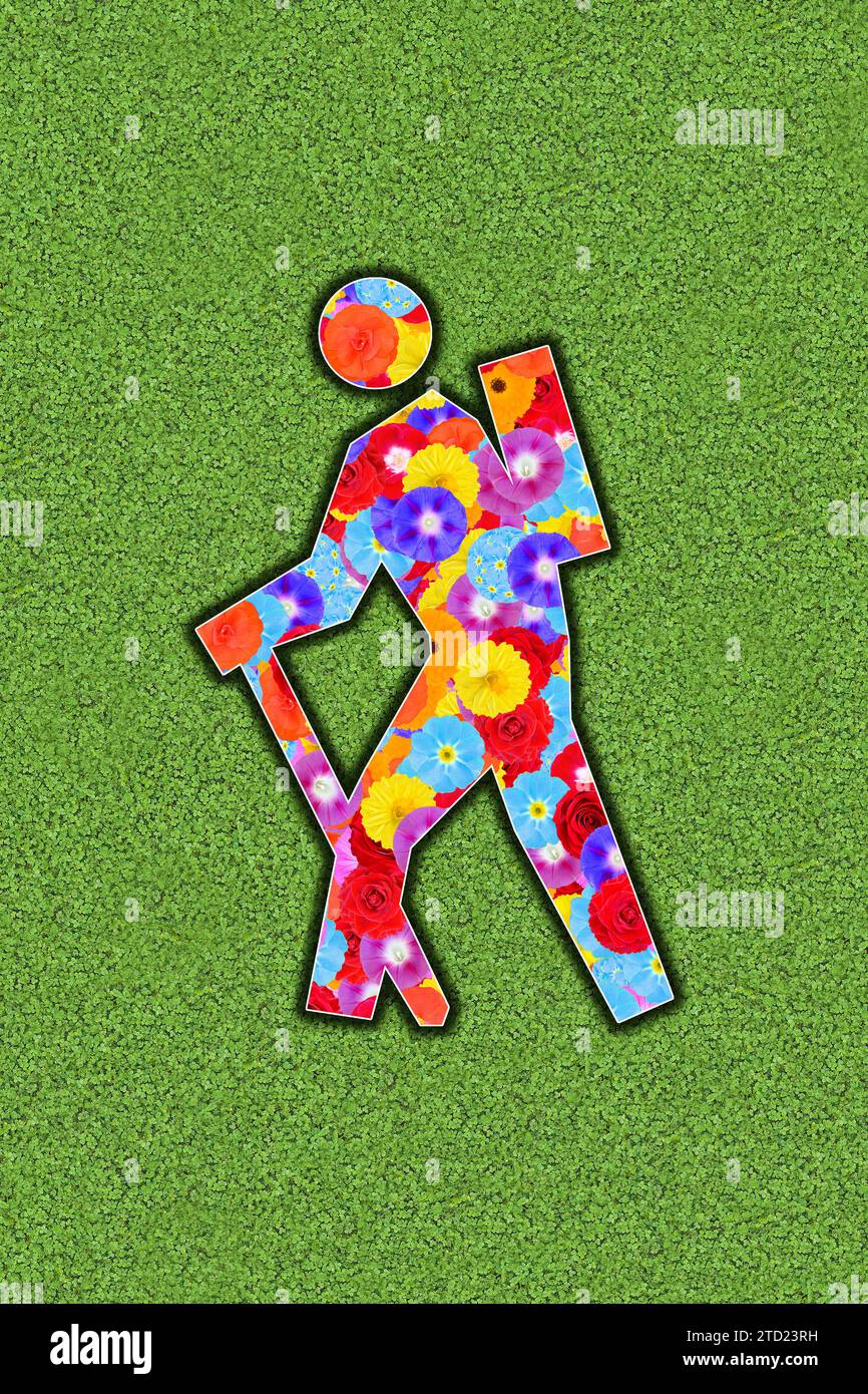 Pictogram of a hiker with rucksack and walking stick, side view ...