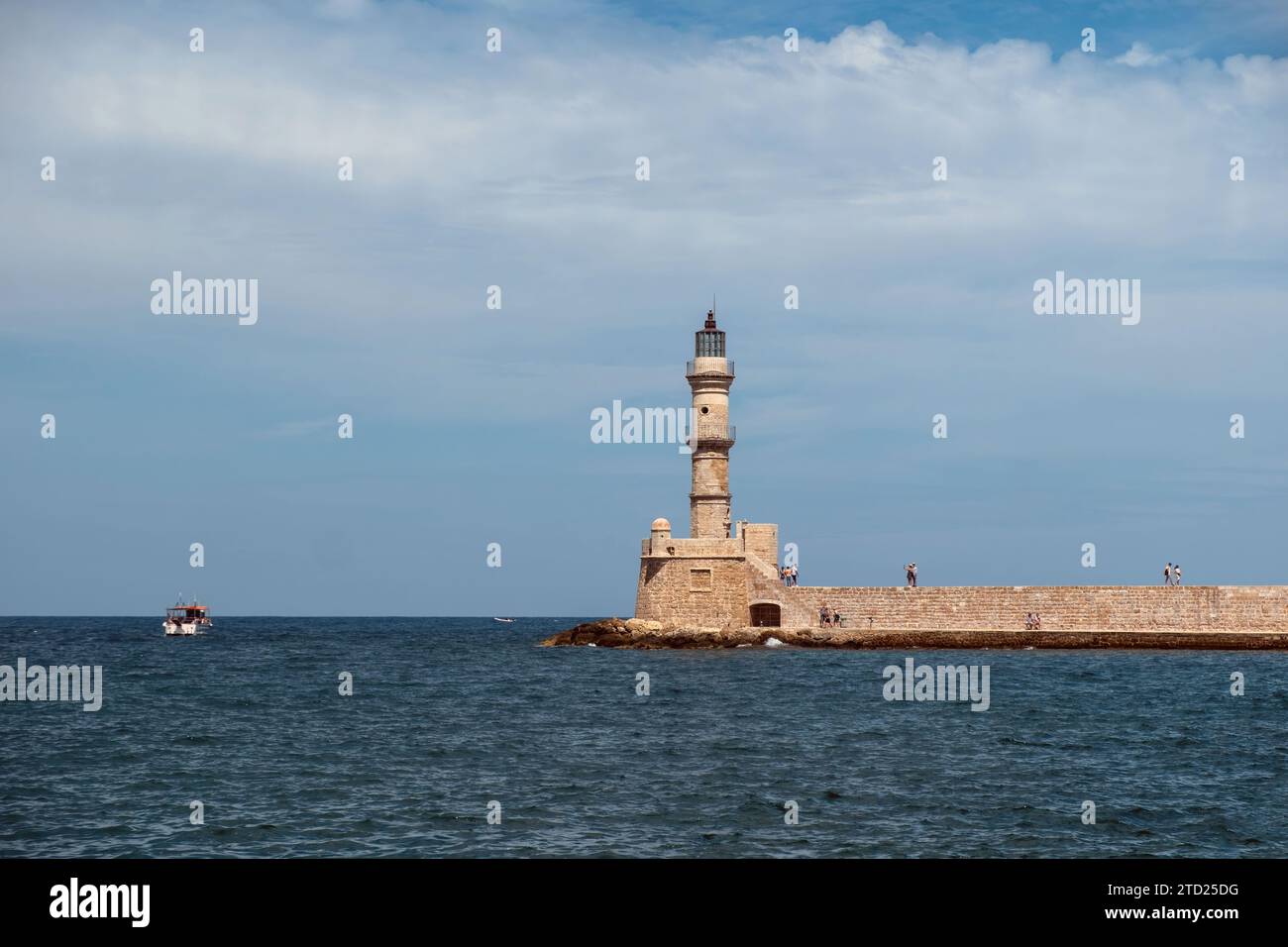 Crete island, Greece. Lighthouse, beacon at Venetian harbour in Old ...