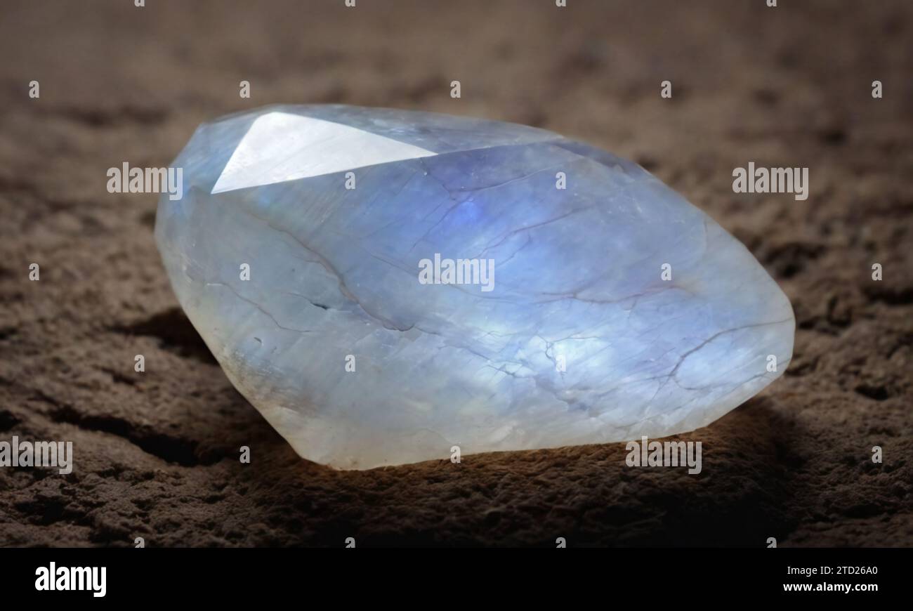 Natural precious moonstone on a brown background. Natural stone ...