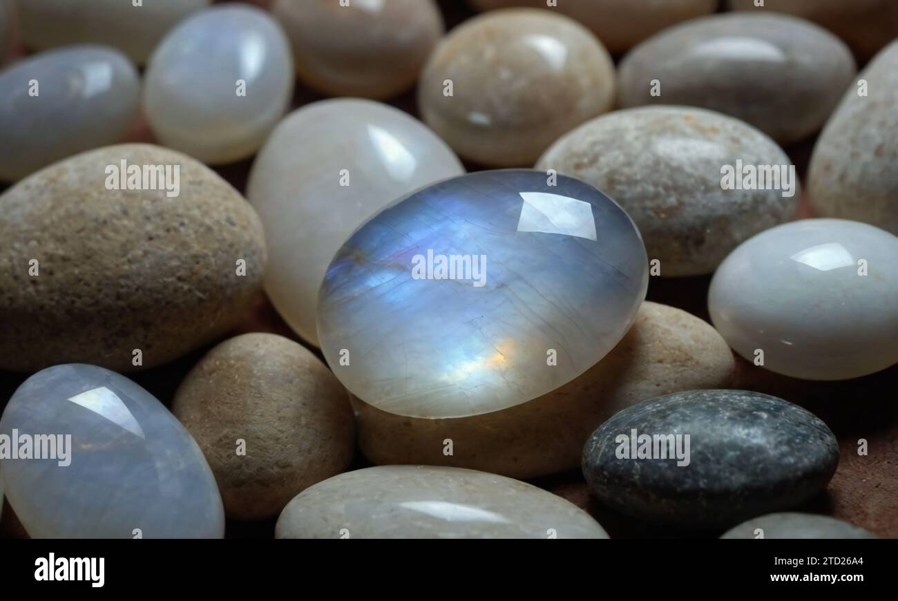 Natural precious moonstone on a brown background. Natural stone ...