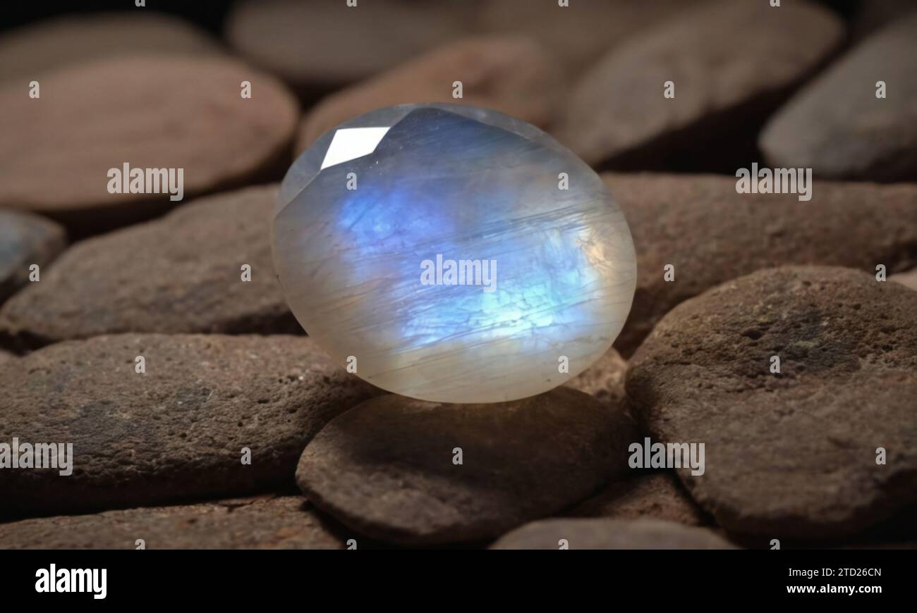 Natural precious moonstone on a brown background. Natural stone ...