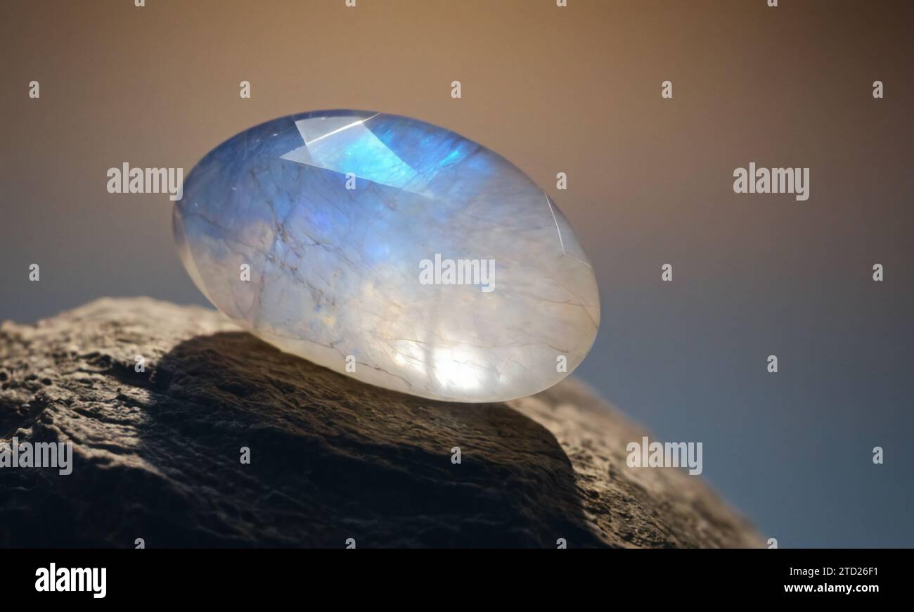 Natural precious moonstone on a brown background. Natural stone ...