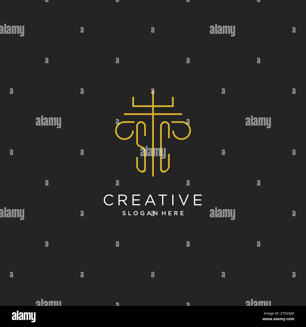 SC initial with monoline pillar logo style, luxury monogram logo design ...