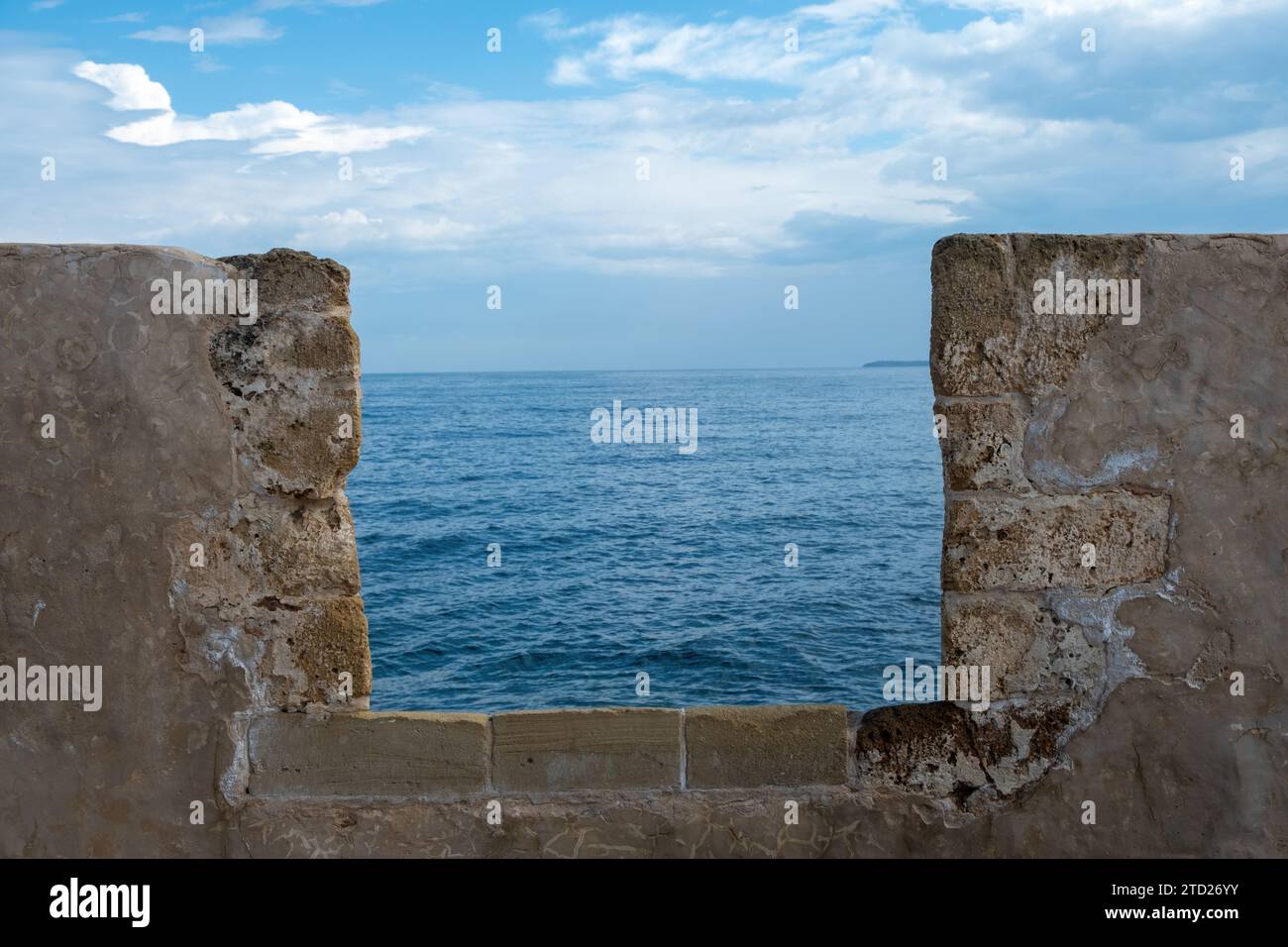 Firkas Fortress worn wall at Old Town of Chania Crete, Greece. View of ...