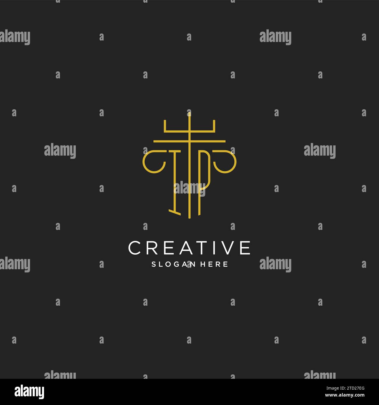 IP initial with monoline pillar logo style, luxury monogram logo design ...