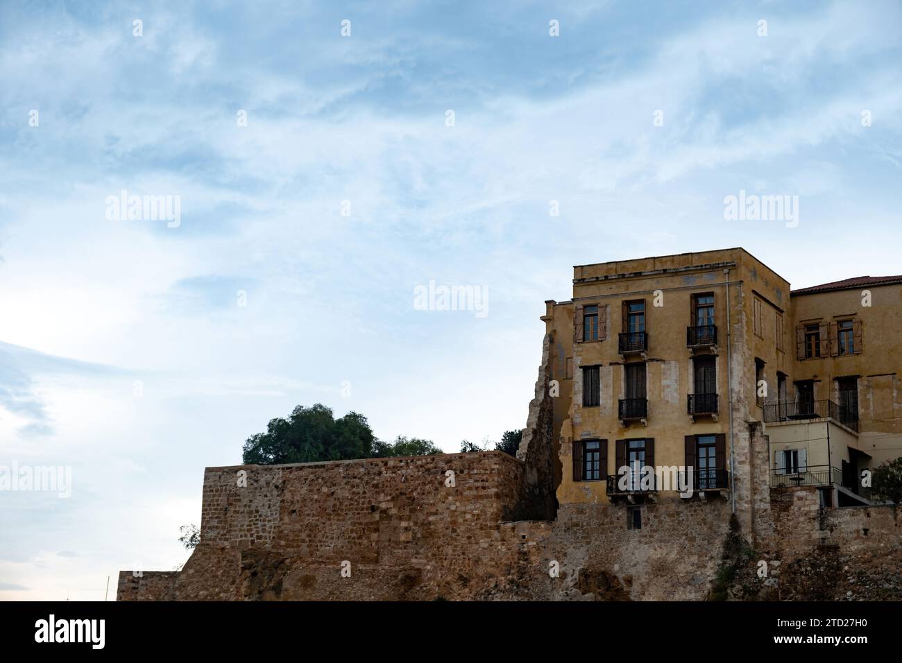 Greece, Chania Old Town Crete. Abandoned, worn, peeled building with ...