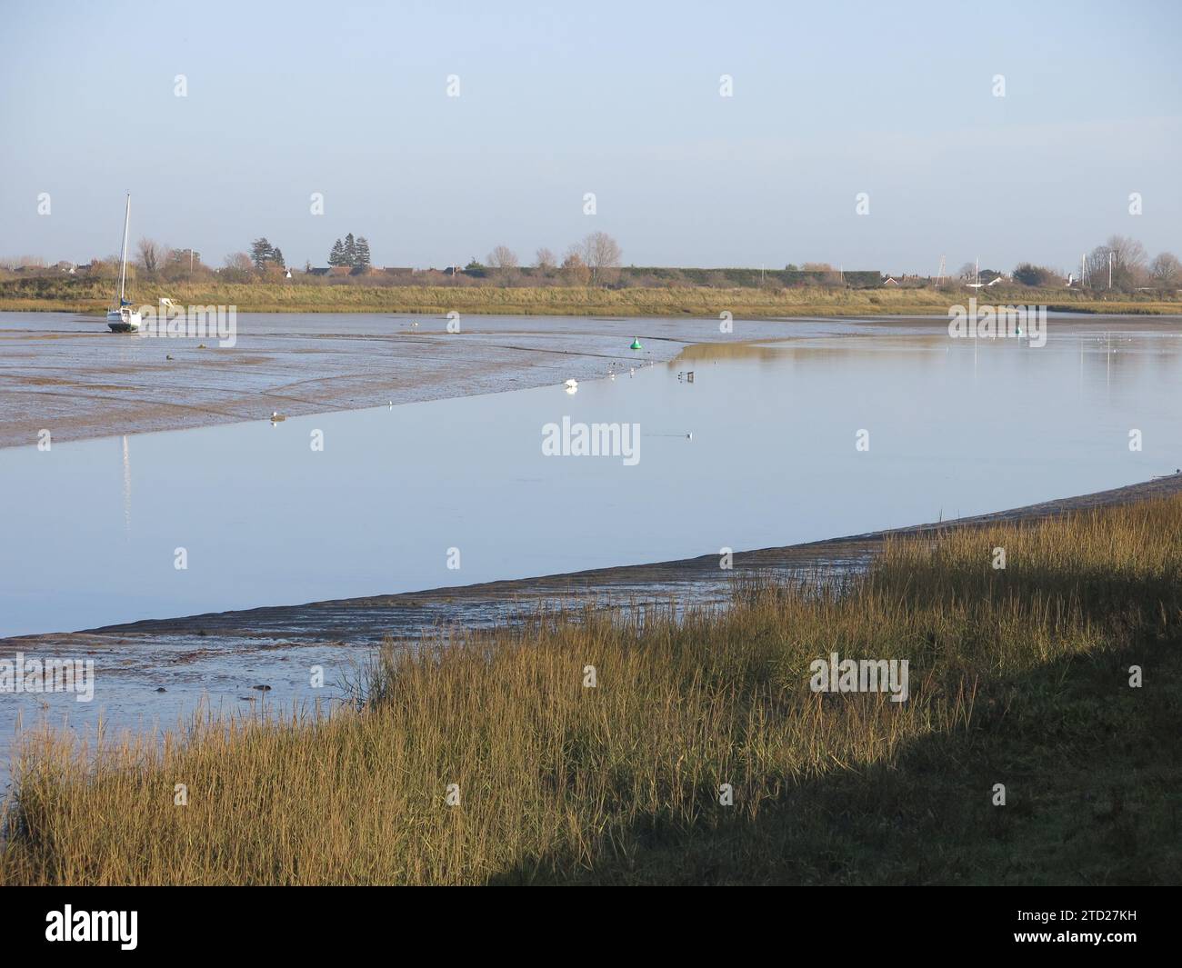 Winter scenes on the Essex coast: view of the wide estuary of the River ...