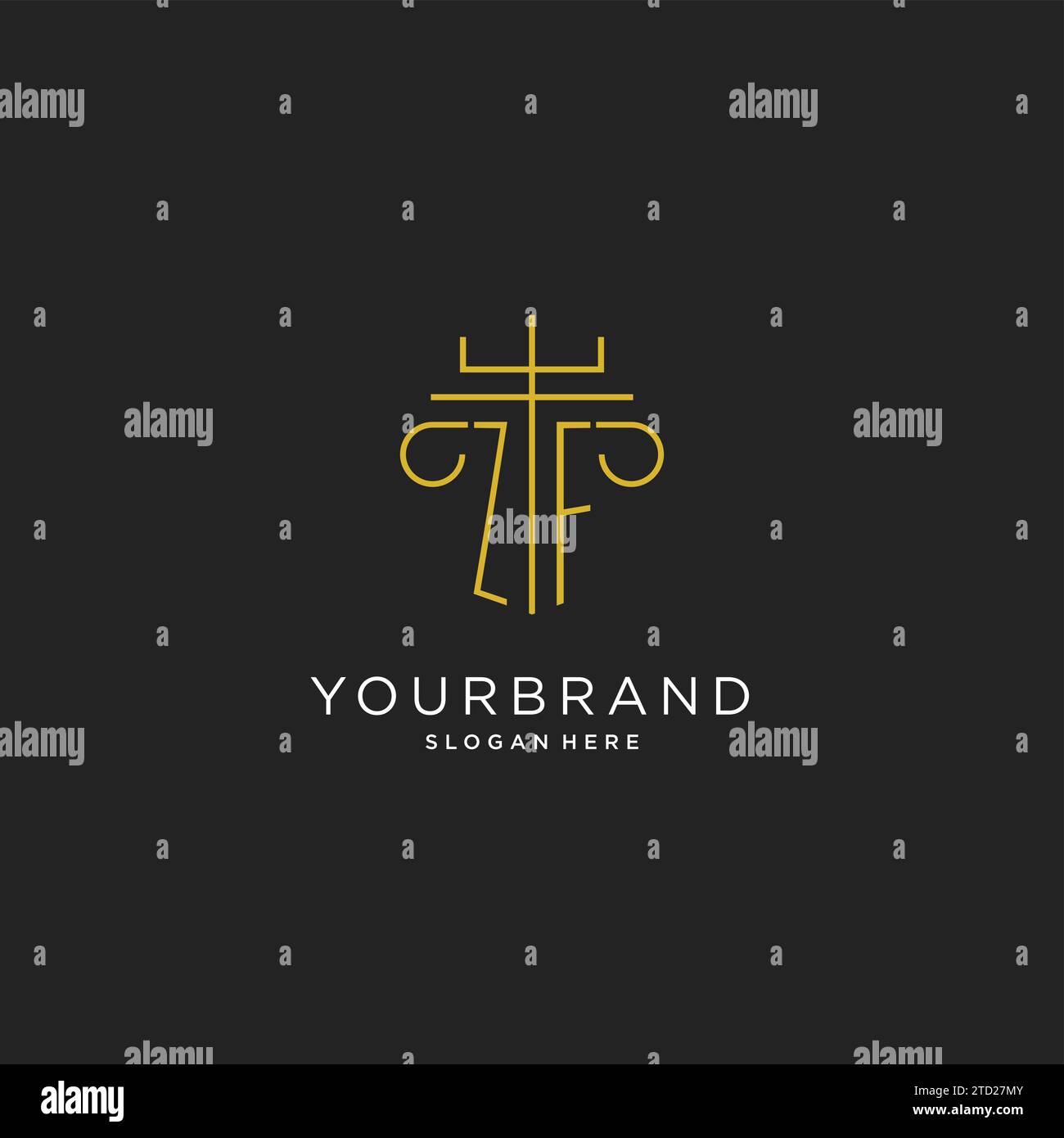 ZF initial with monoline pillar logo style, luxury monogram logo design ...