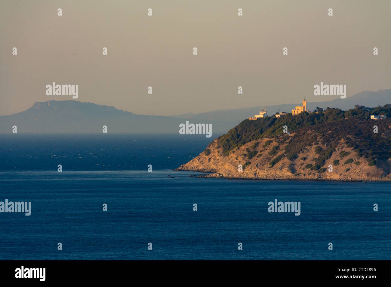 Cape Malabata and the lighthouse on top of the cliff, in the Tangier ...