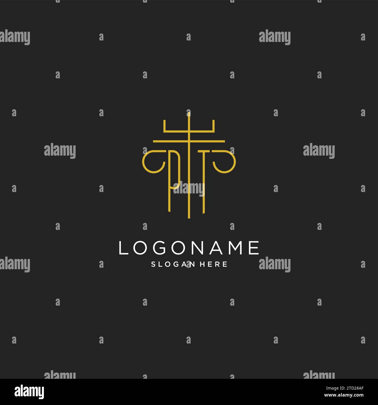PT initial with monoline pillar logo style, luxury monogram logo design ...